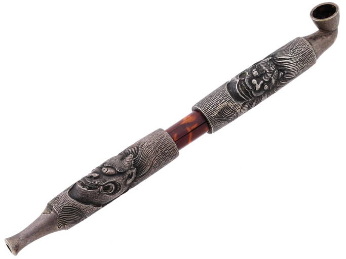 Vintage Japanese Kiseru Smoking Pipe With Demons