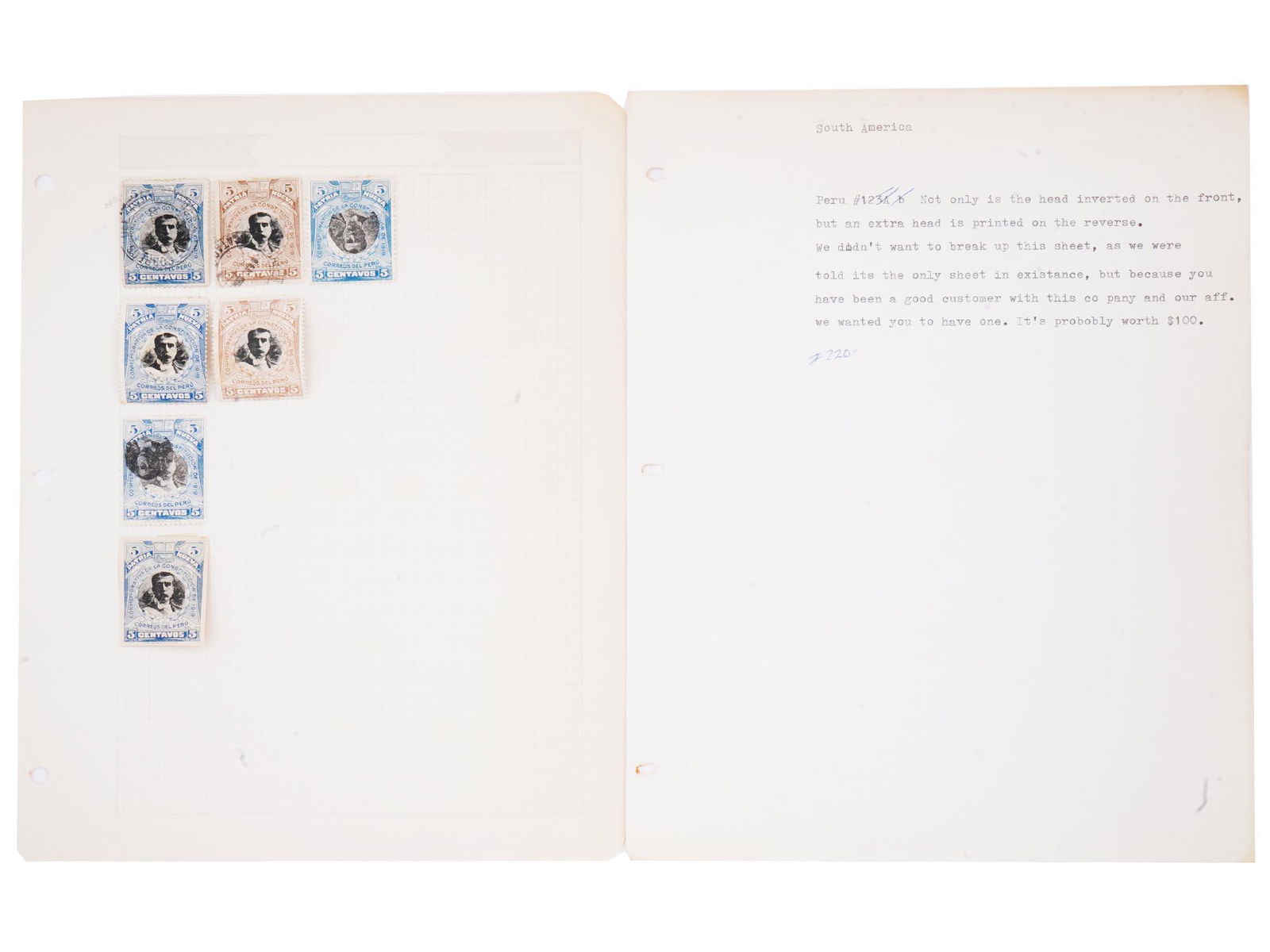 1920 Peruvian Stamps With Inverted Center, 7 Pcs