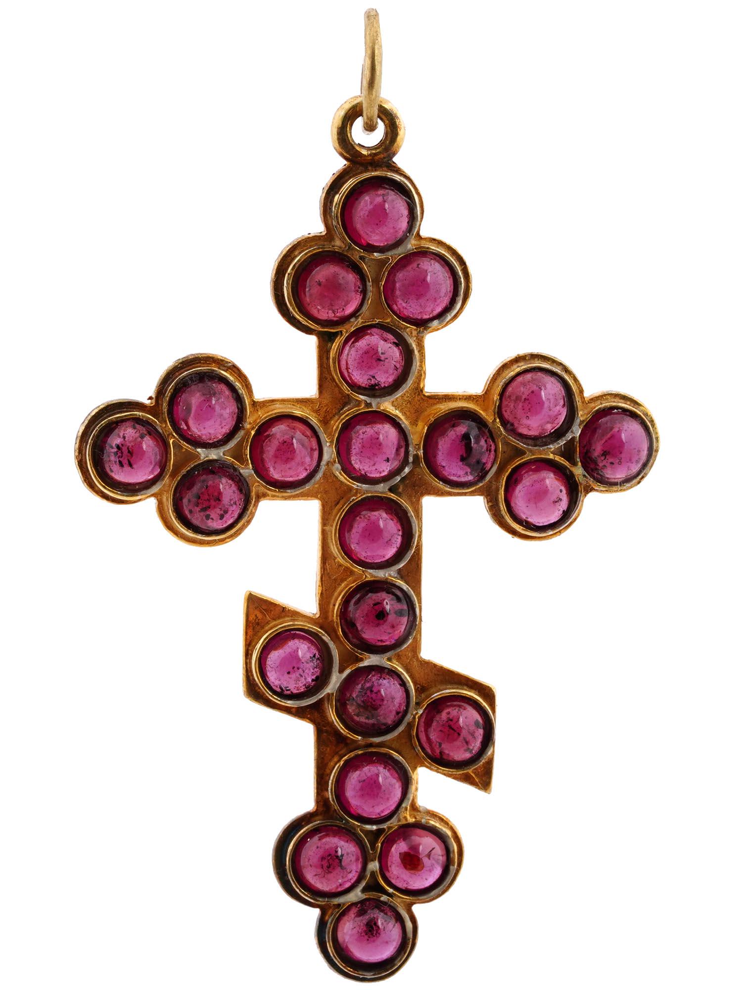 Russian Gilt Silver Garnet Orthodox Cross Pendant Auction