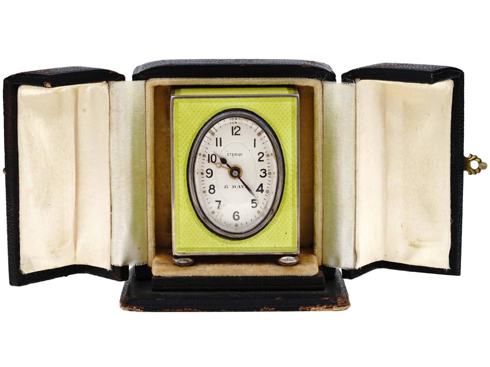Eterna Art Deco Silver Enamel Travel Clock Iob Auction