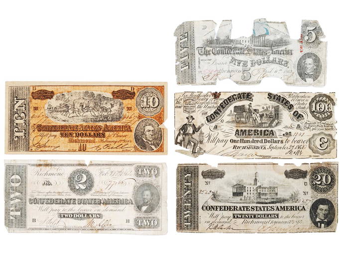 American Civil War Confederate Currency Banknotes