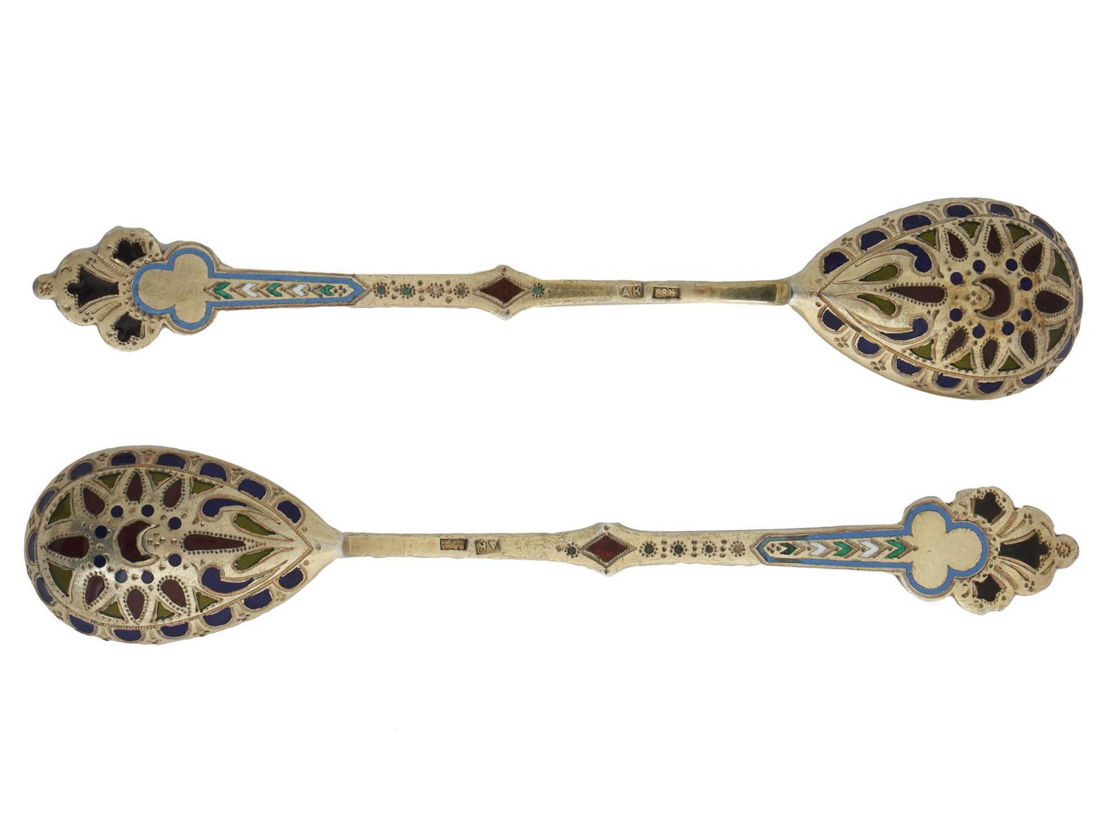 Pair Of Russian Gilt Silver And Enamel Tea Spoons Auction
