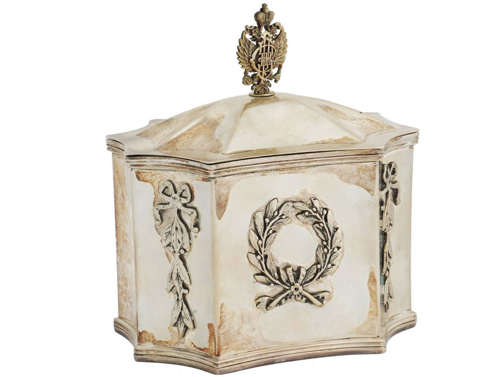 Russian Silver Imperial Monogram Eagle Tea Caddy Auction