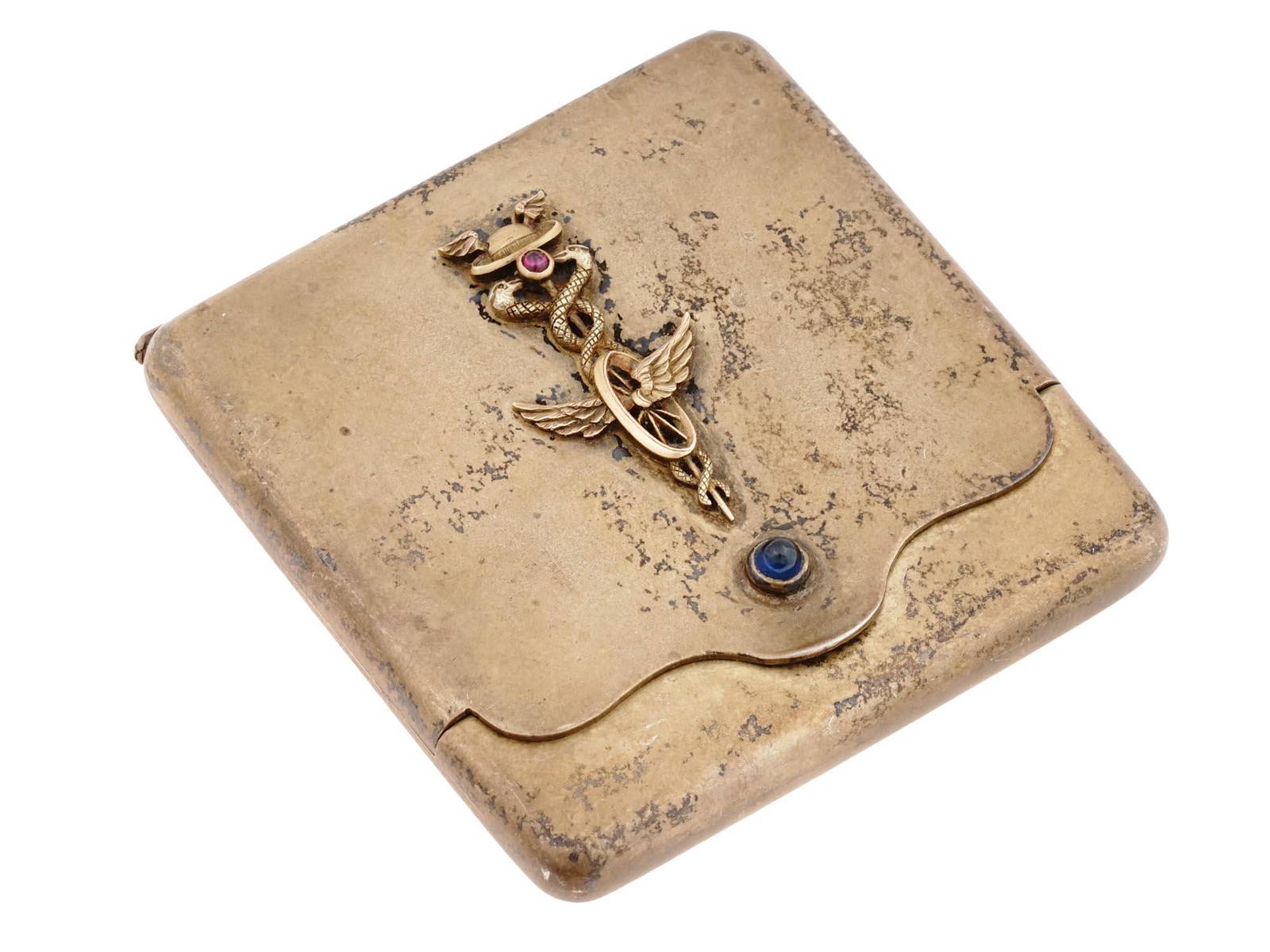 Russian Gilt Silver Ruby Sapphire Caduceus Case Auction