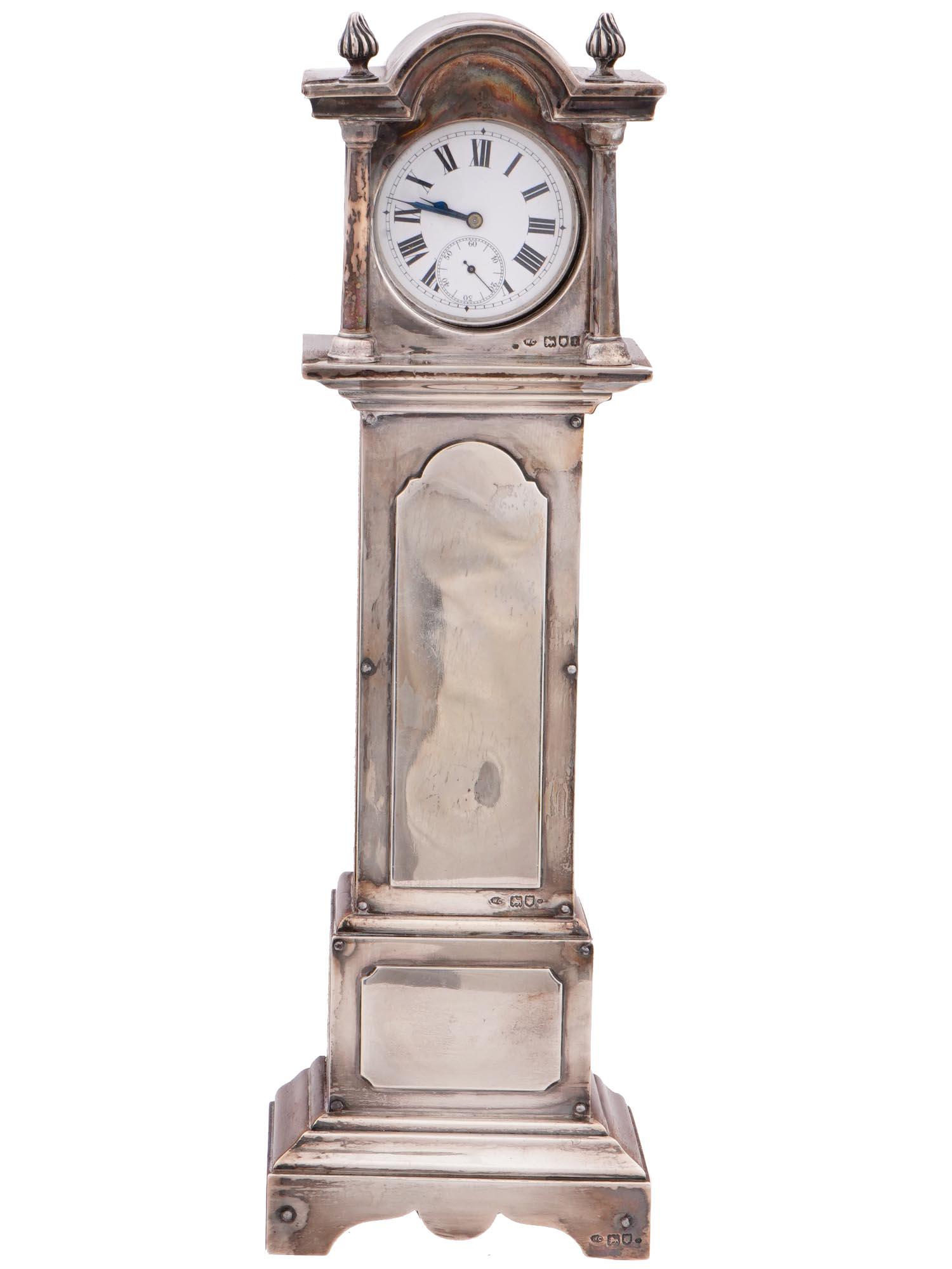 Antique English Silver Miniature Grandfather Clock