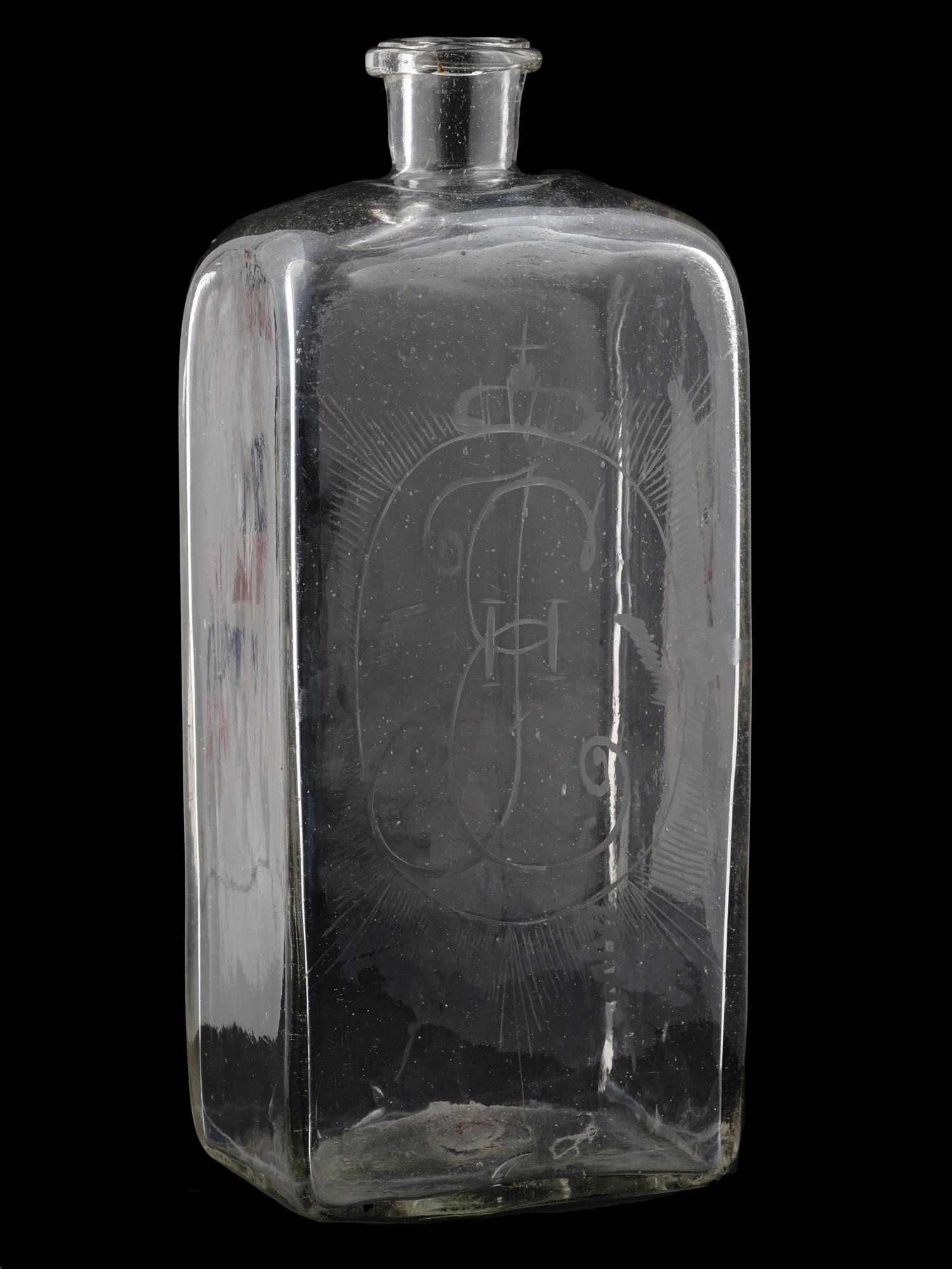 18th C Russian Catherine Ii Monogram Glass Bottle Auction