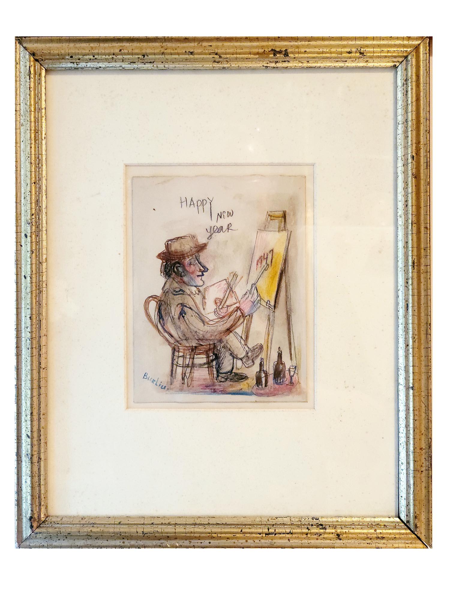 David Burliuk Russian Self Portrait Painting 1947 Auction