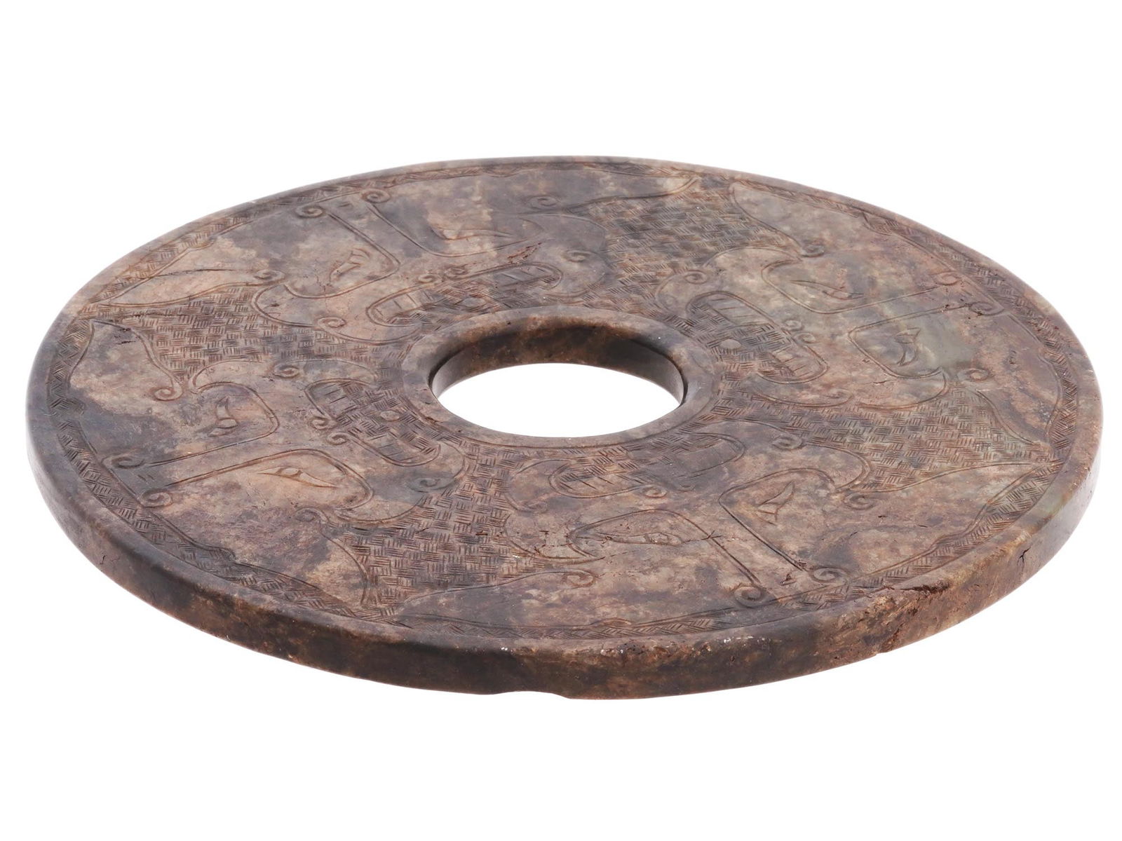 Antique Chinese Hand Carved Jade Bi Disc Auction