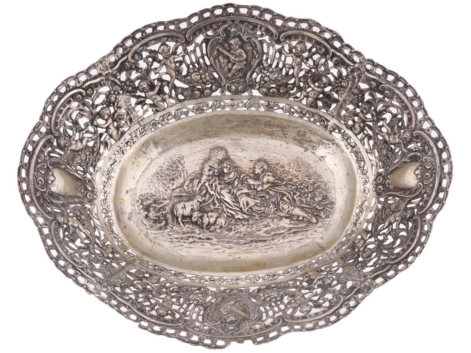 Antique German 800 Silver Bowl With Chased Bottom Auction