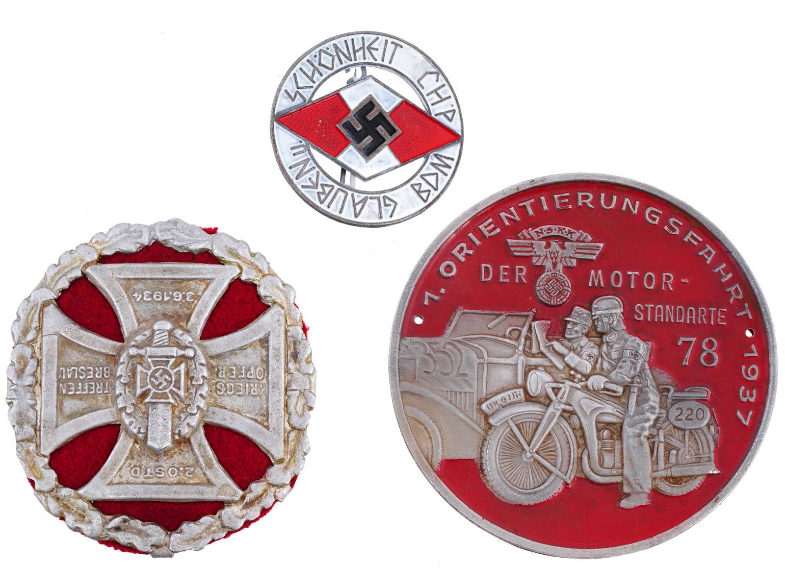 Wwii Nazi German Sa Hitler Youth Shields Nskk Plaque Auction