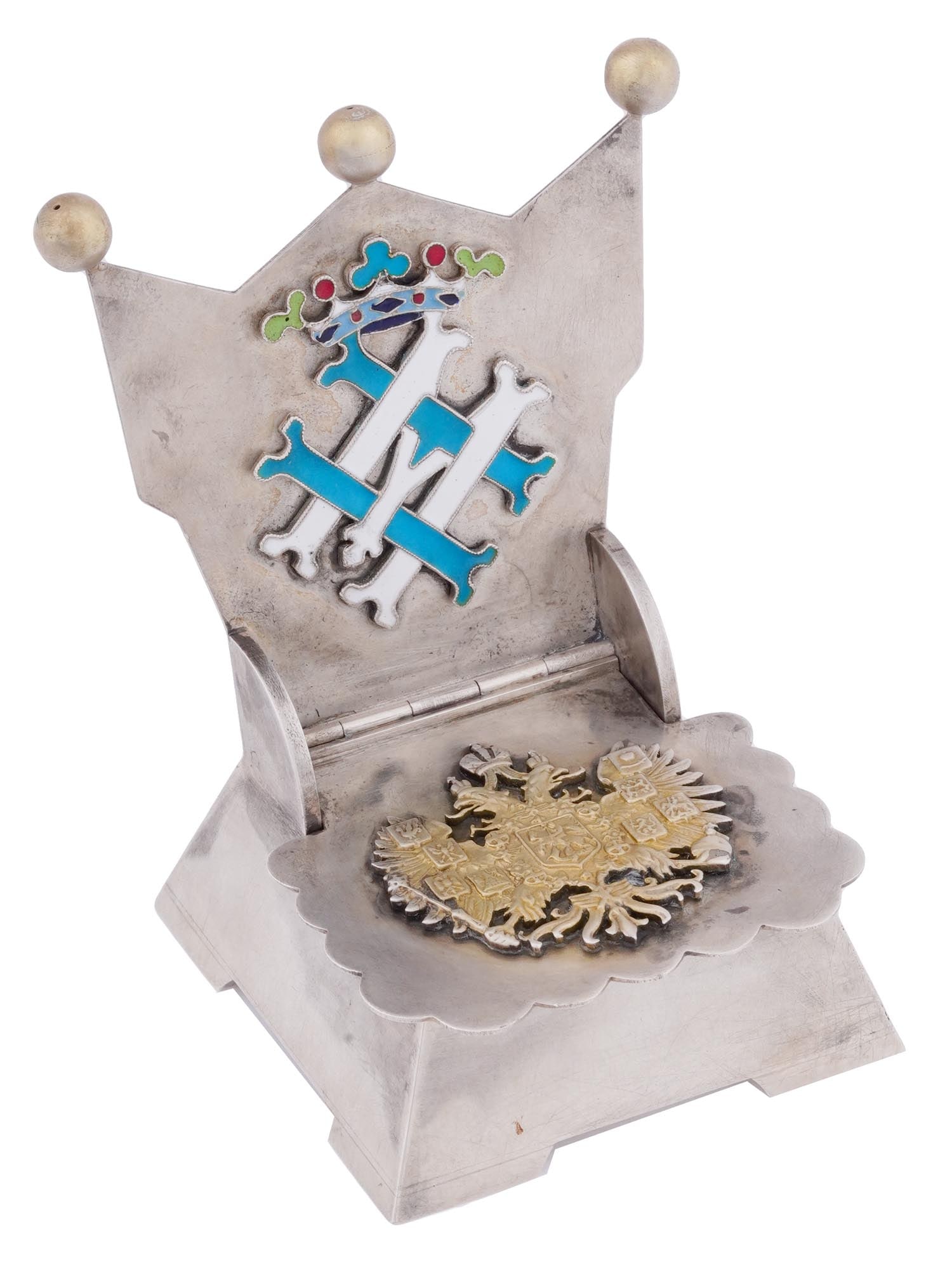 Russian Silver Enamel Monogram Throne Salt Cellar Auction