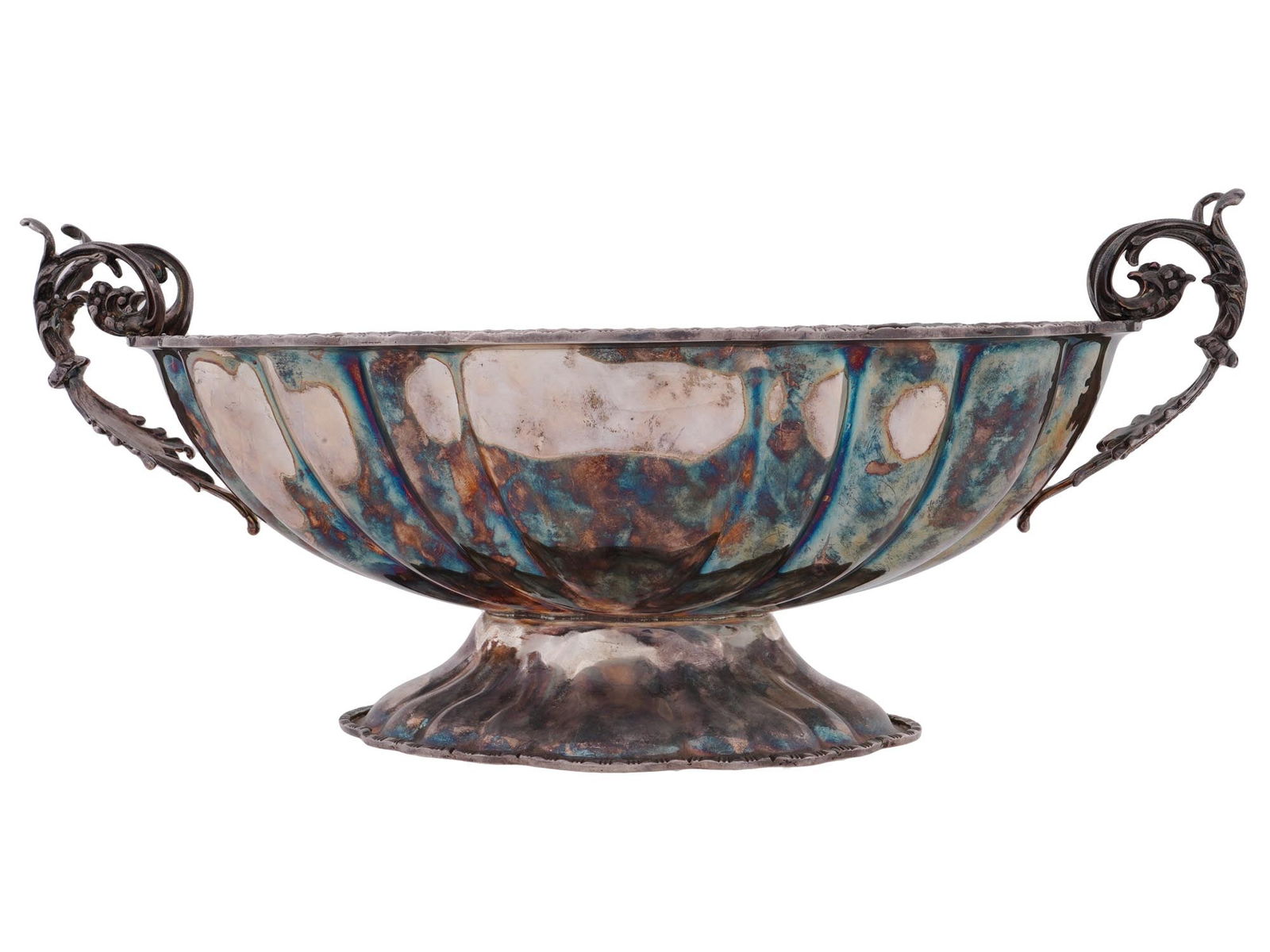 Antique Silver Fruit Bowl With Foliate Handles