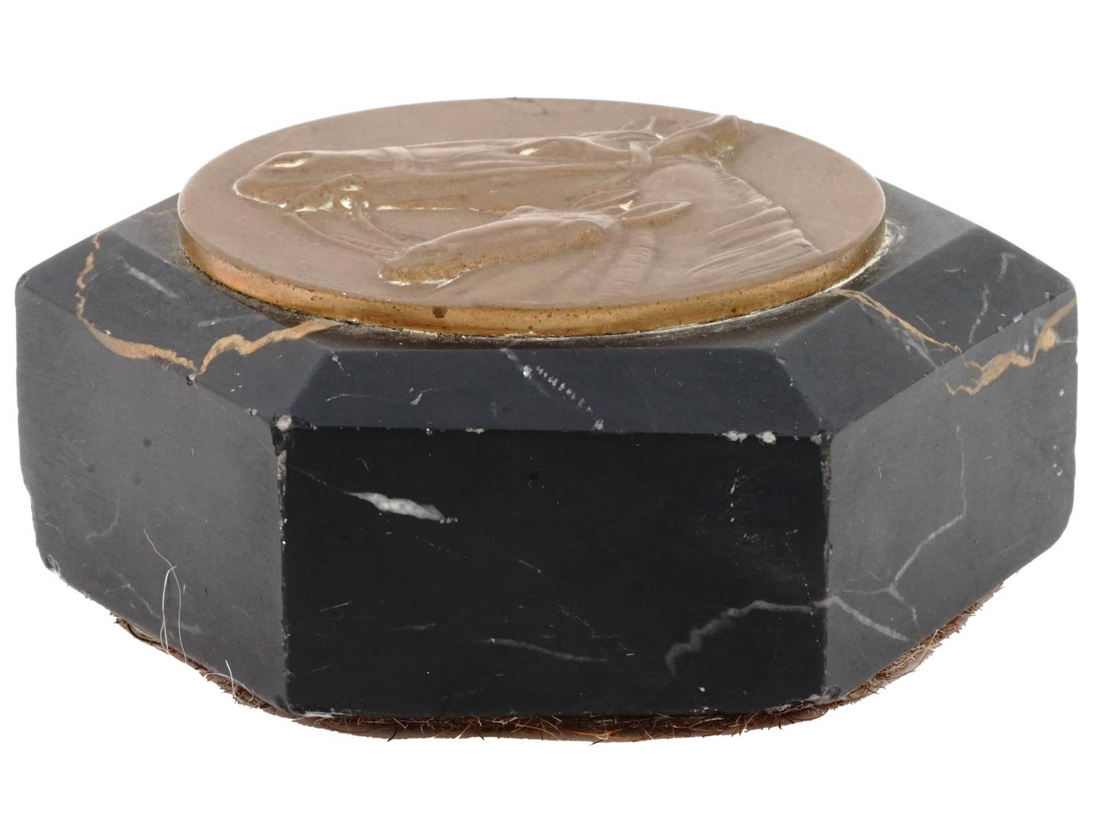 Bronze And Black Marble Paperweight With Horses Auction