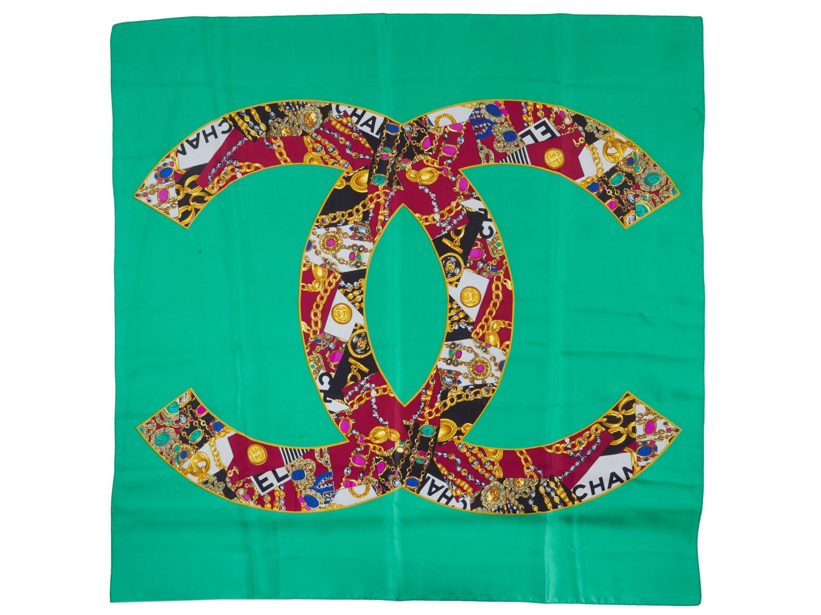 Vintage Chanel Cc Logo Chain Pattern Silk Scarf Auction