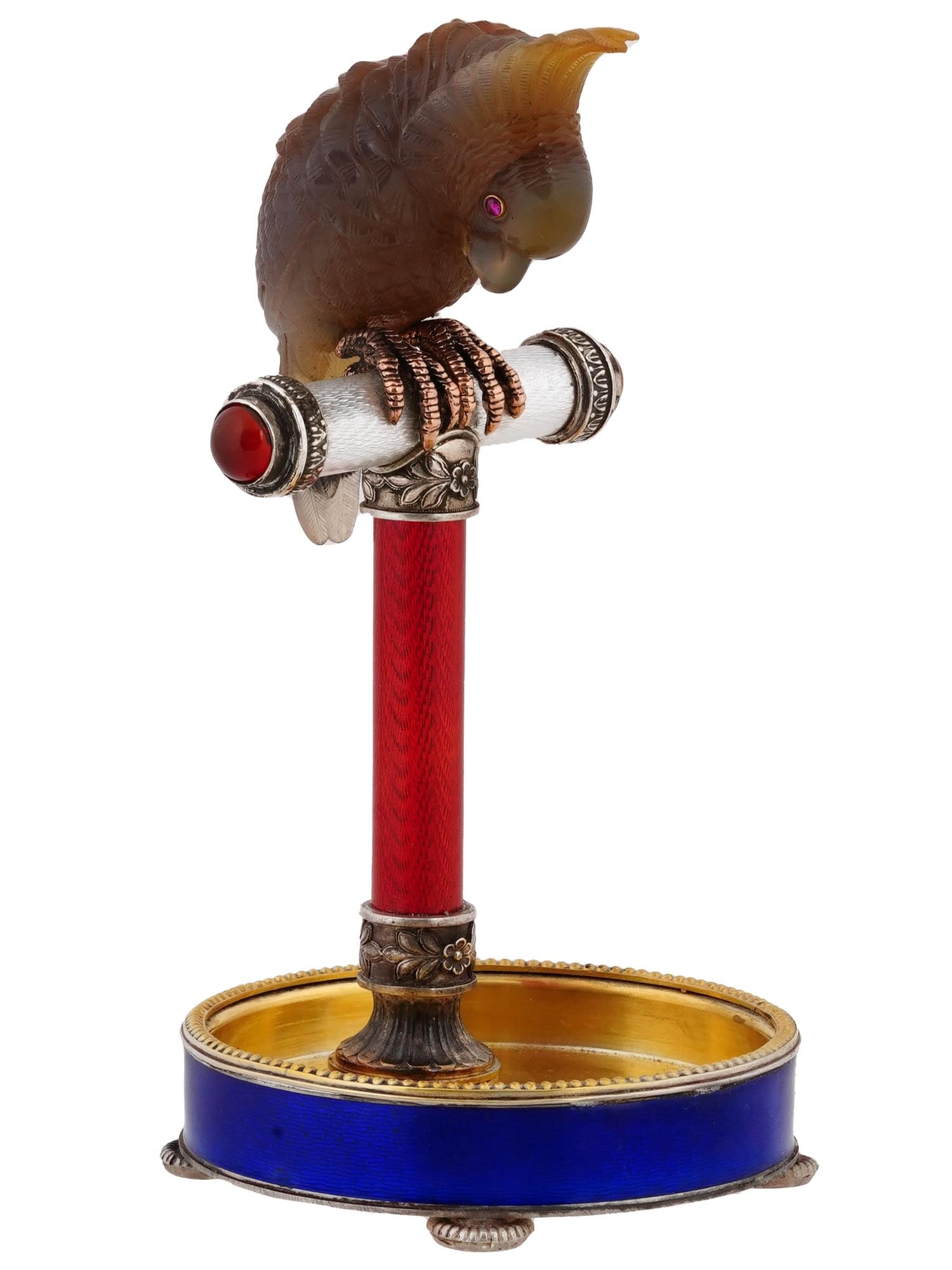 Russian Silver Gilt Hand Carved Agate Parrot Tray Auction