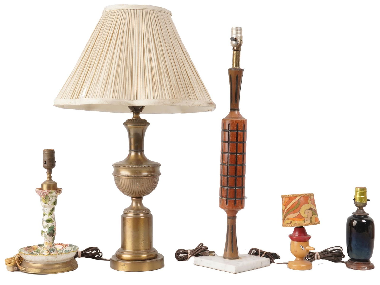 Collection Of Five Antique Vintage Table Lamps Auction