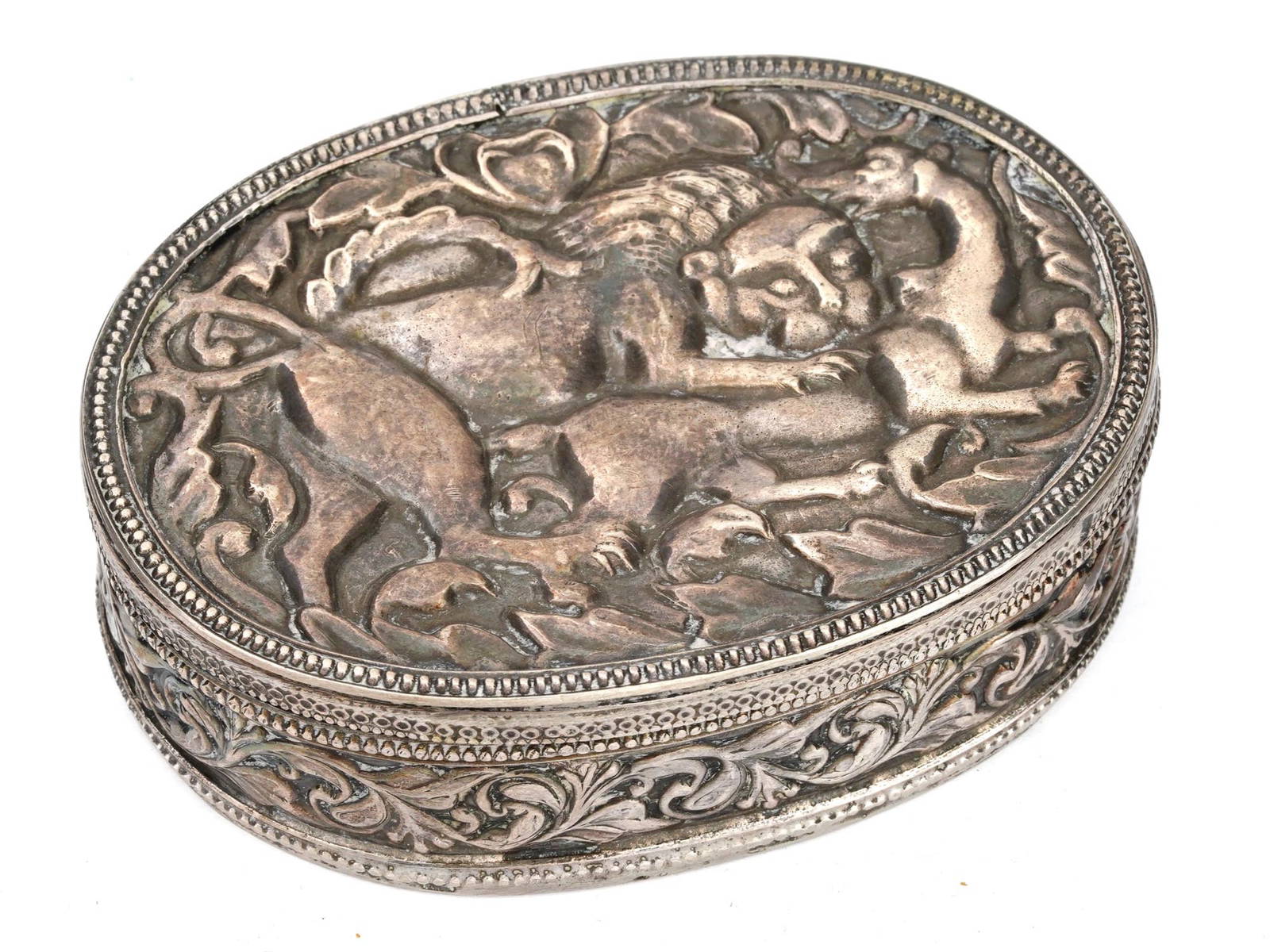 Antique Silver Pill Box With Relief Scene C 1900 Auction
