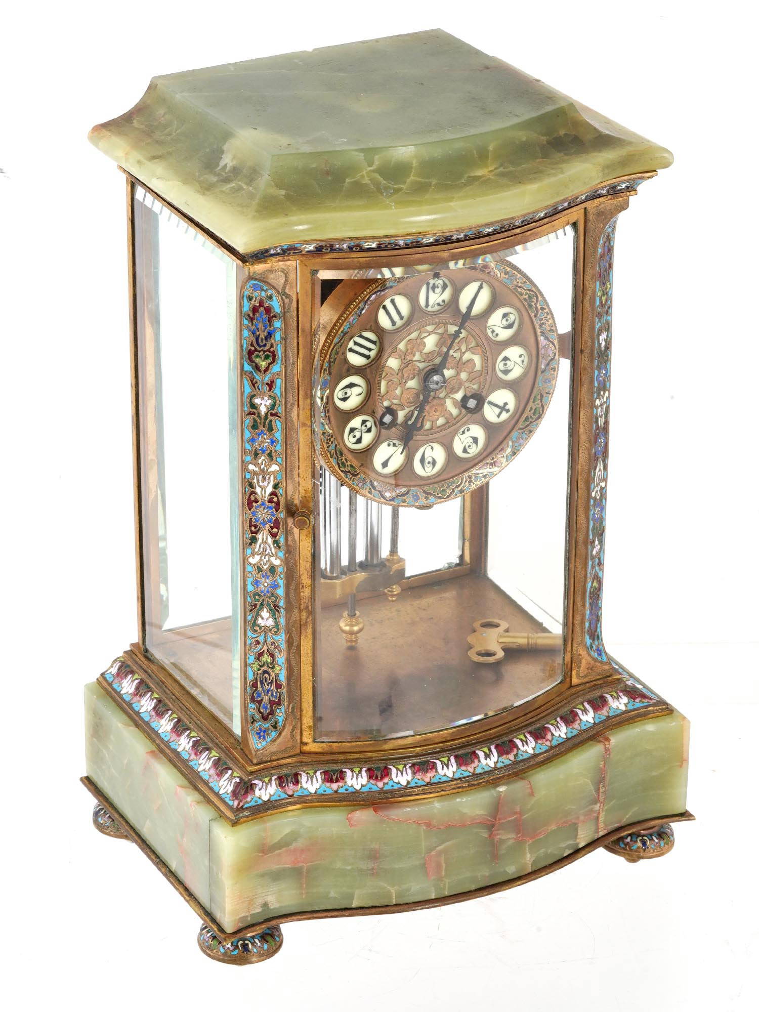 Antique 19th C French Onyx Champleve Enamel Clock Auction