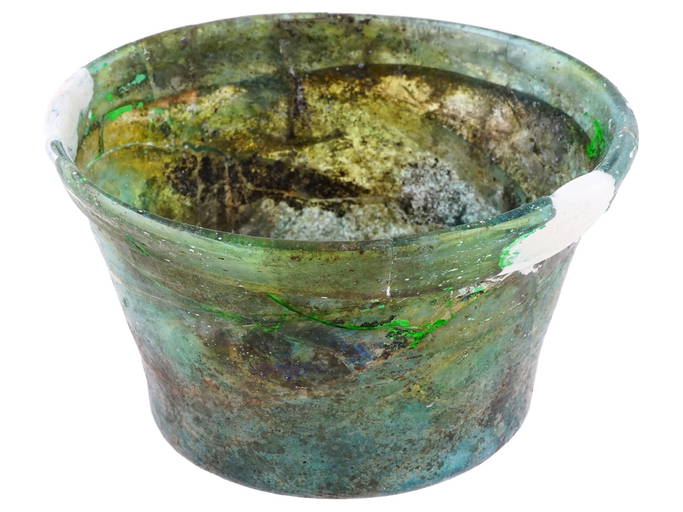 Ancient Roman Green Glass Bowl Circa 2nd Cen Ac