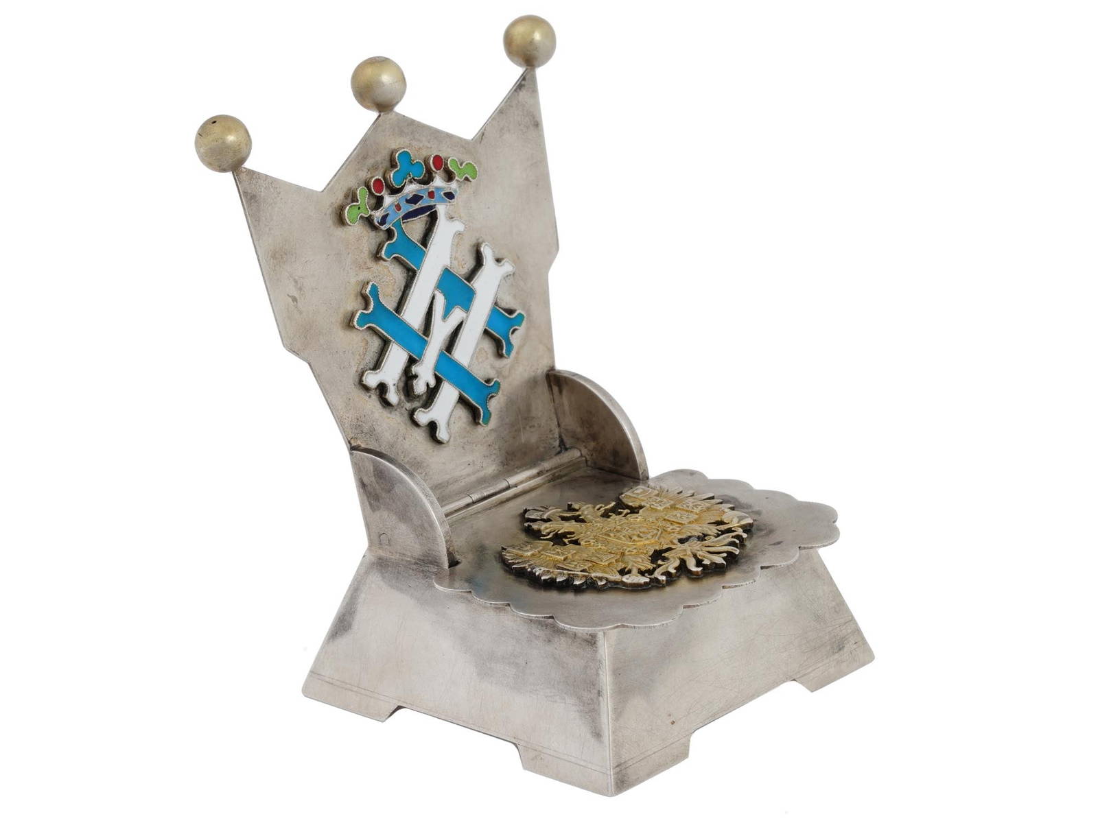 Russian Silver Enamel Monogram Throne Salt Cellar Auction