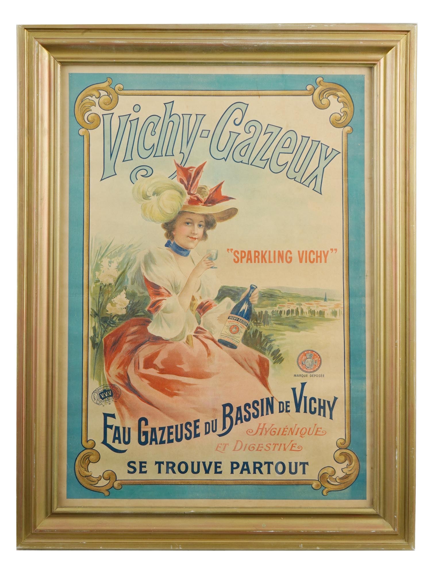 Original French Sparkling Water Ad Lithograph Poster Auction