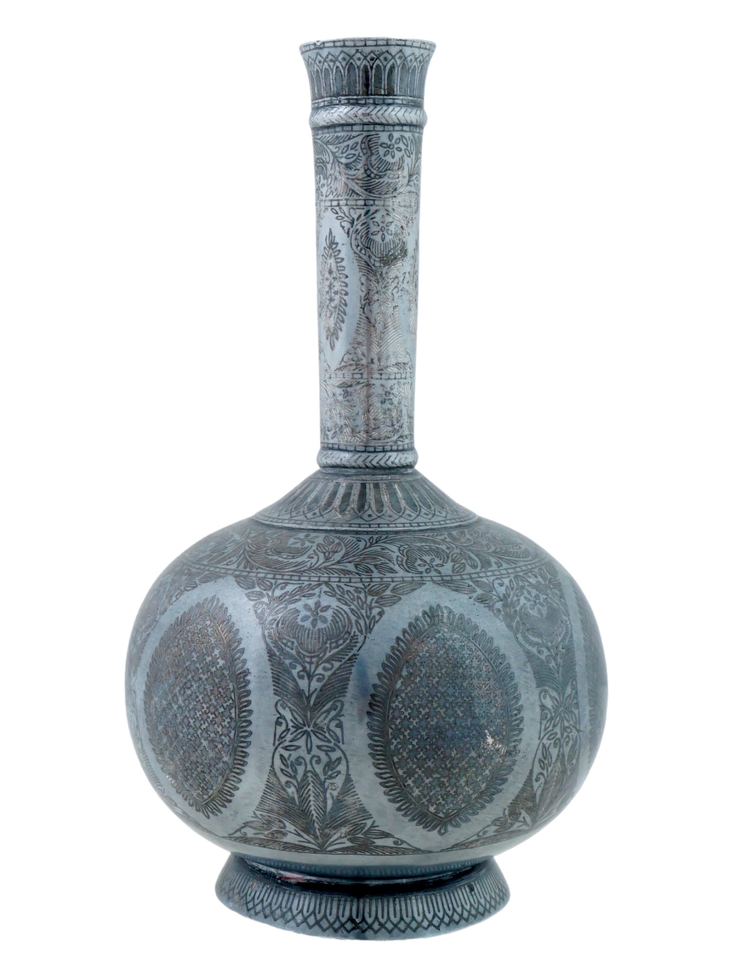 Antique Qajar Empire Silver Inlaid Vase Auction