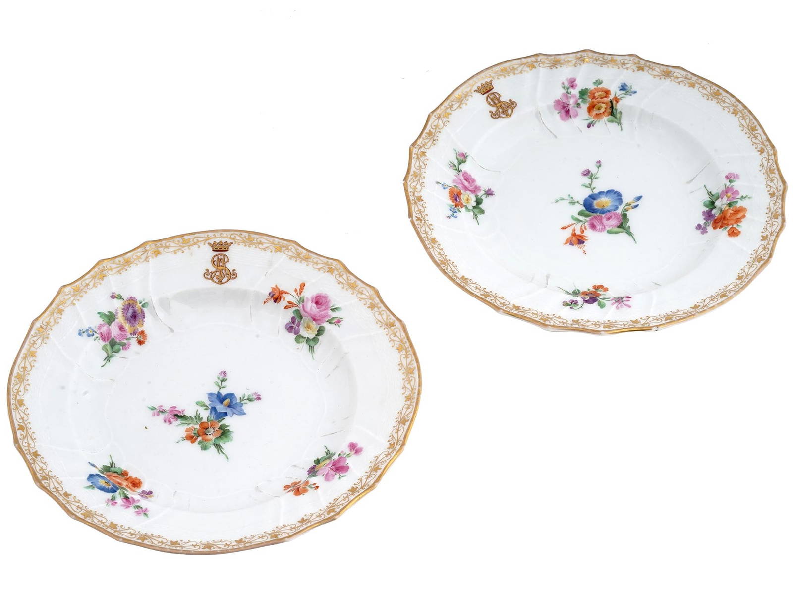 Antique Kpm Porcelain Deep Plates With Monogram Auction