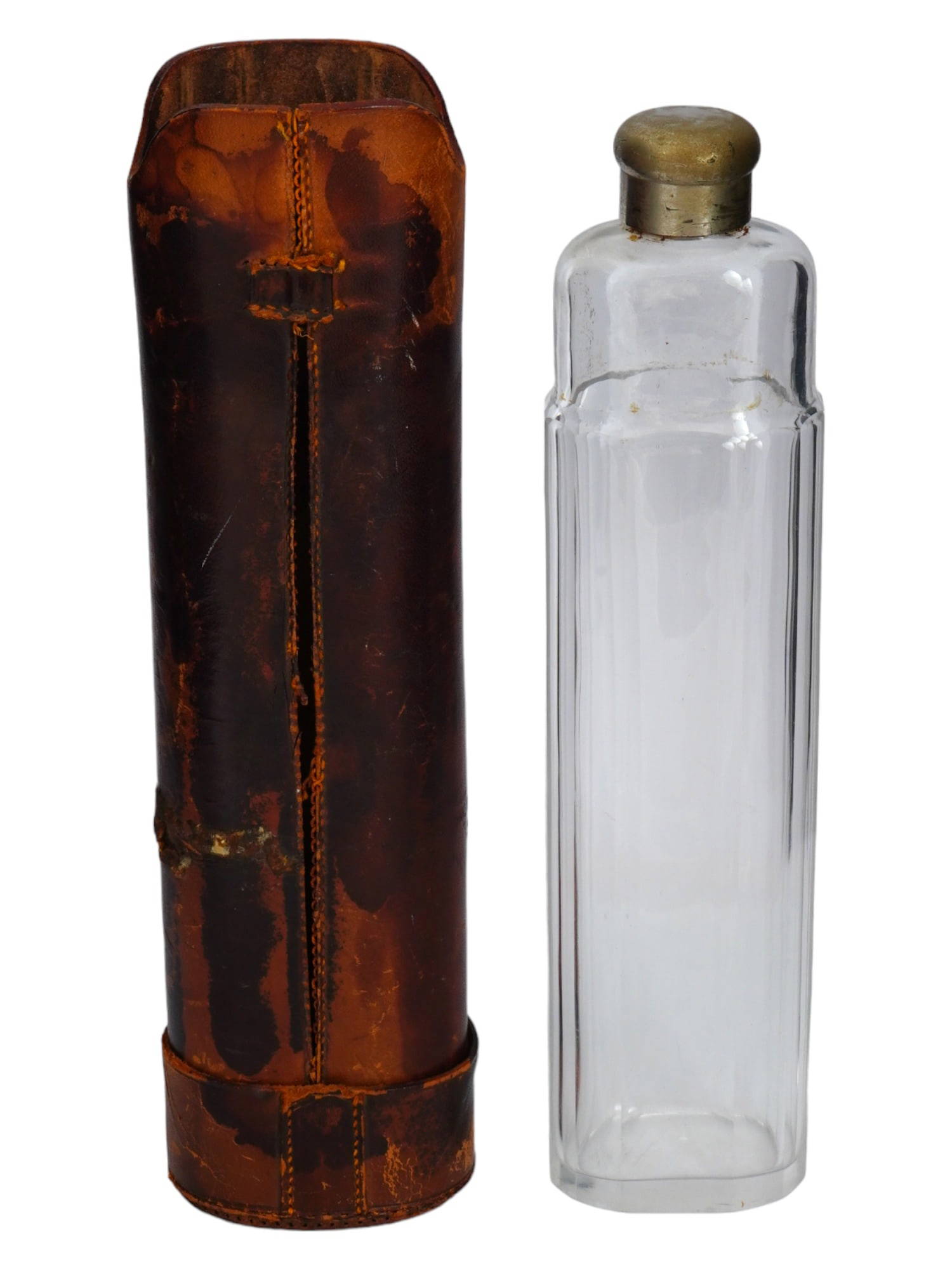 Large Antique Glass Flask With Leather Case C 1900 Auction