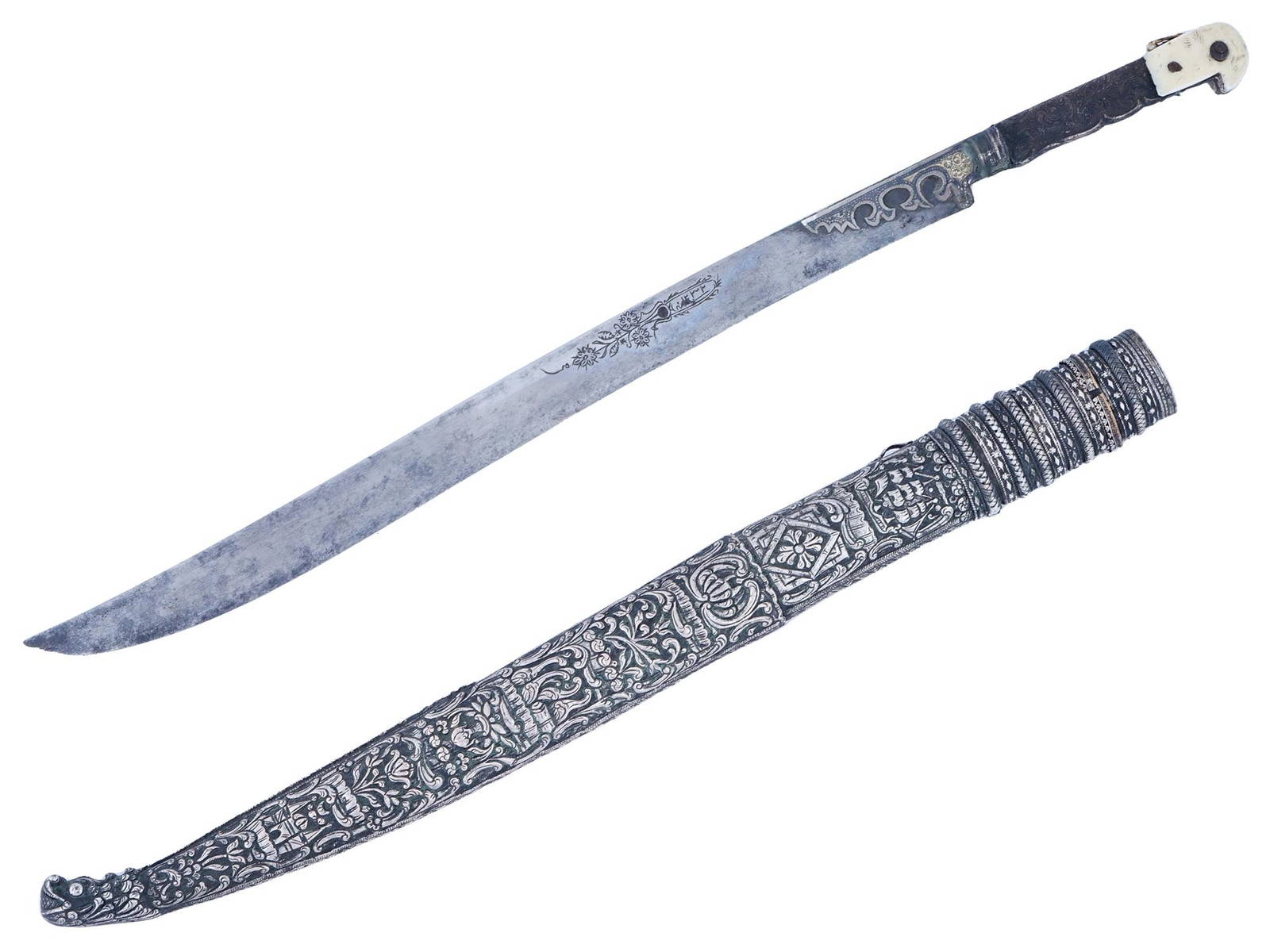 Antique Silver Turkish Yatagan Knife Silver Scabbard Auction