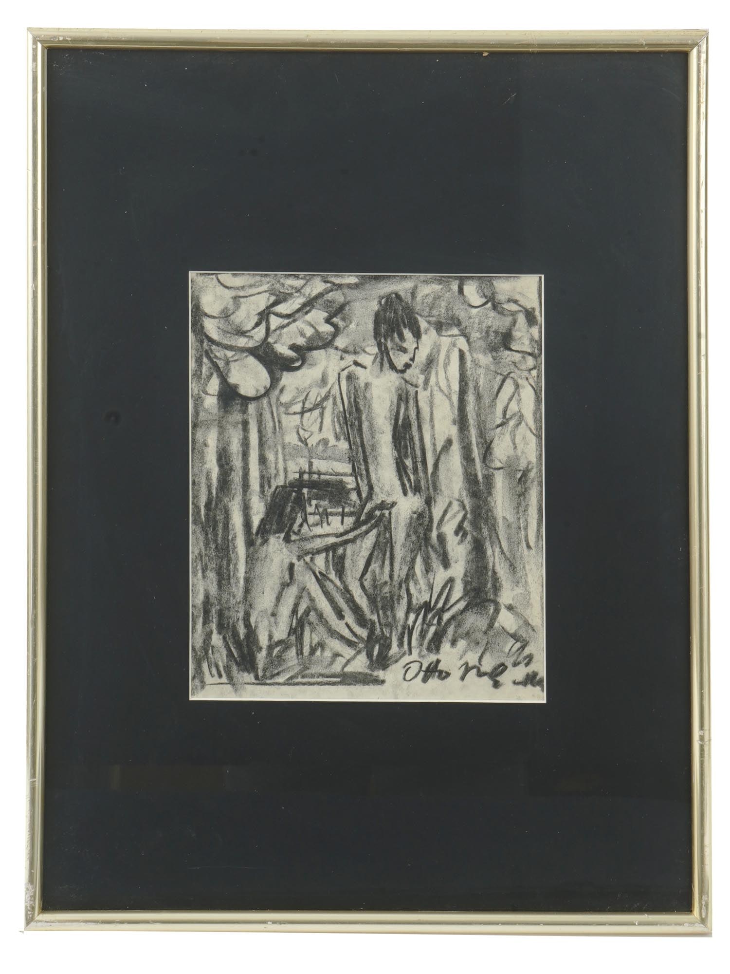 Otto Muller Expressionist German Charcoal Painting Auction