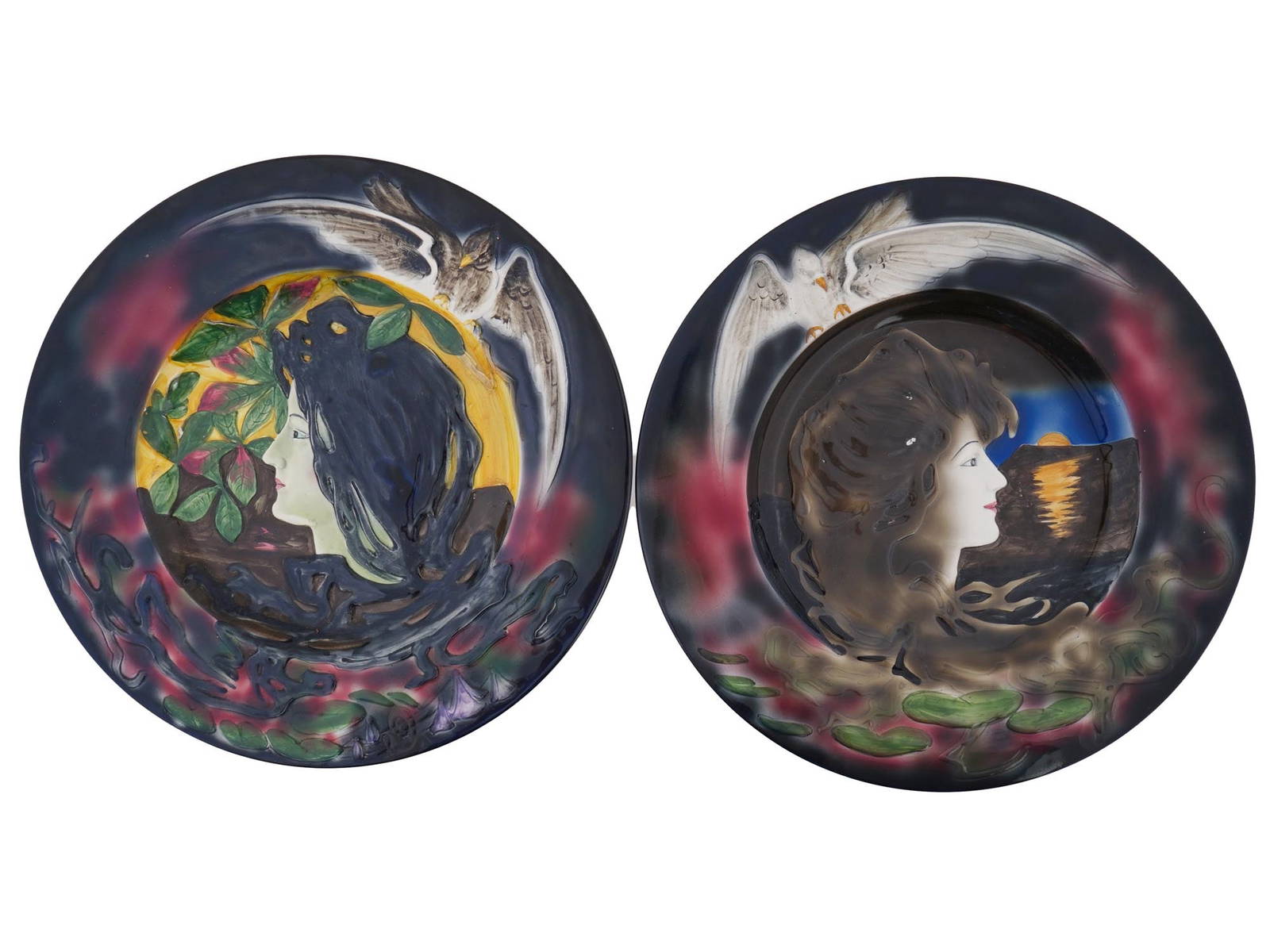 Art Nouveau Cico Germany Majolica Wall Plates Auction