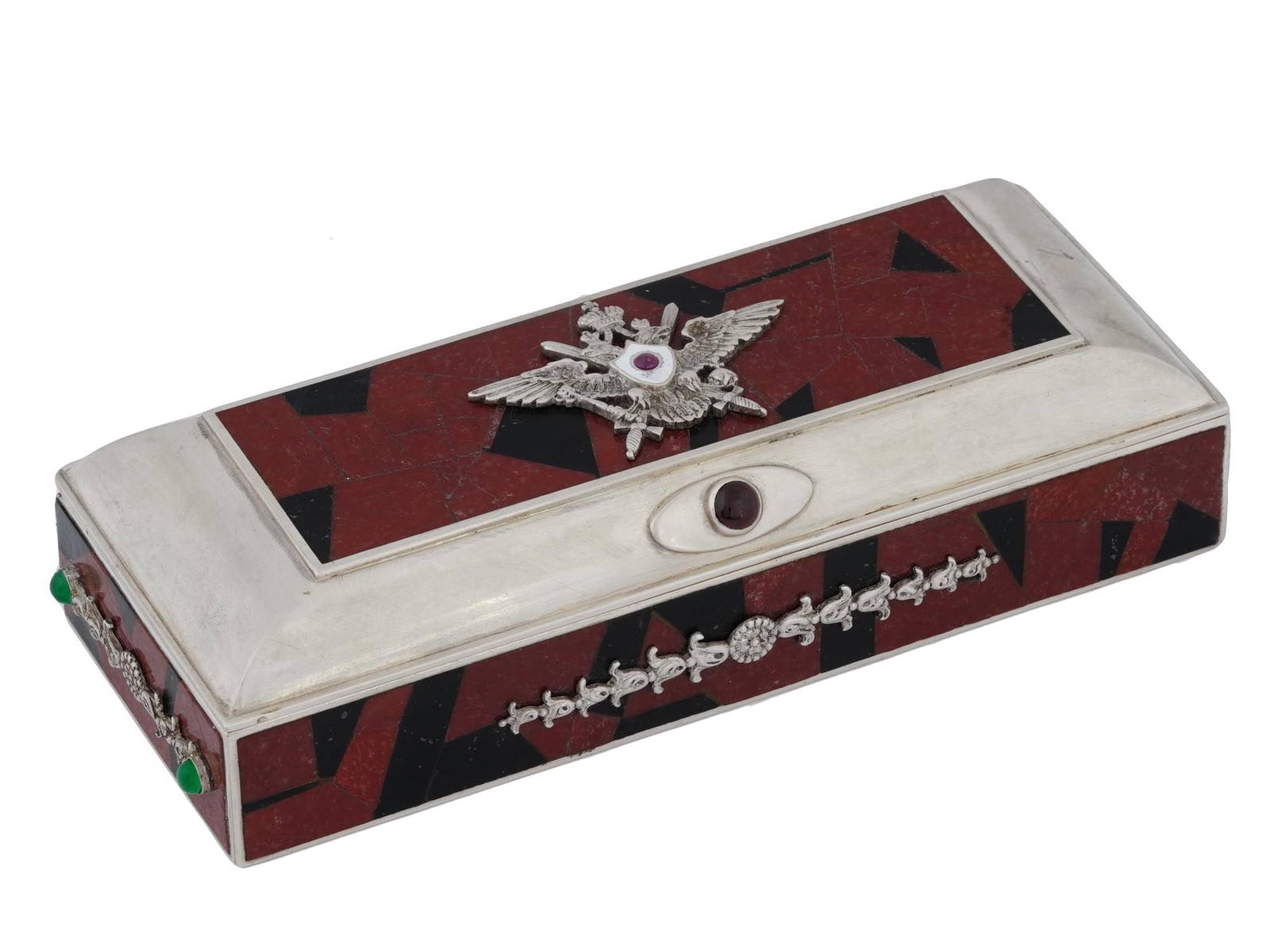 Russian 88 Silver Mosaic Ruby Natural Jasper Box Auction