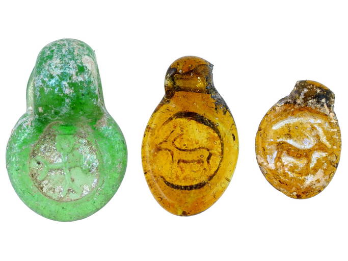 Ancient Byzantine Glass Relief Amulet Pendants
