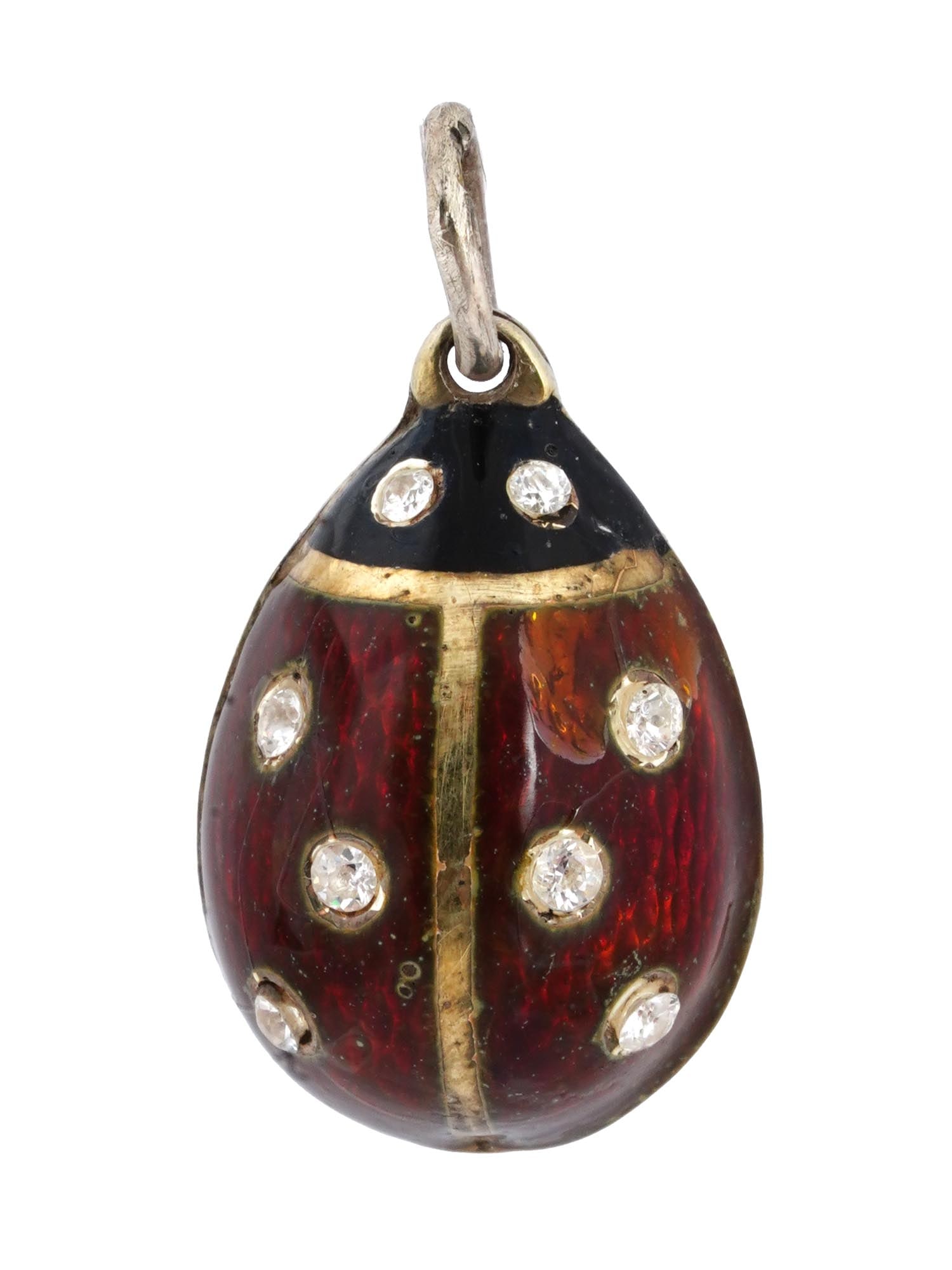 Russian Silver Ladybug Egg Pendant With Diamonds Auction