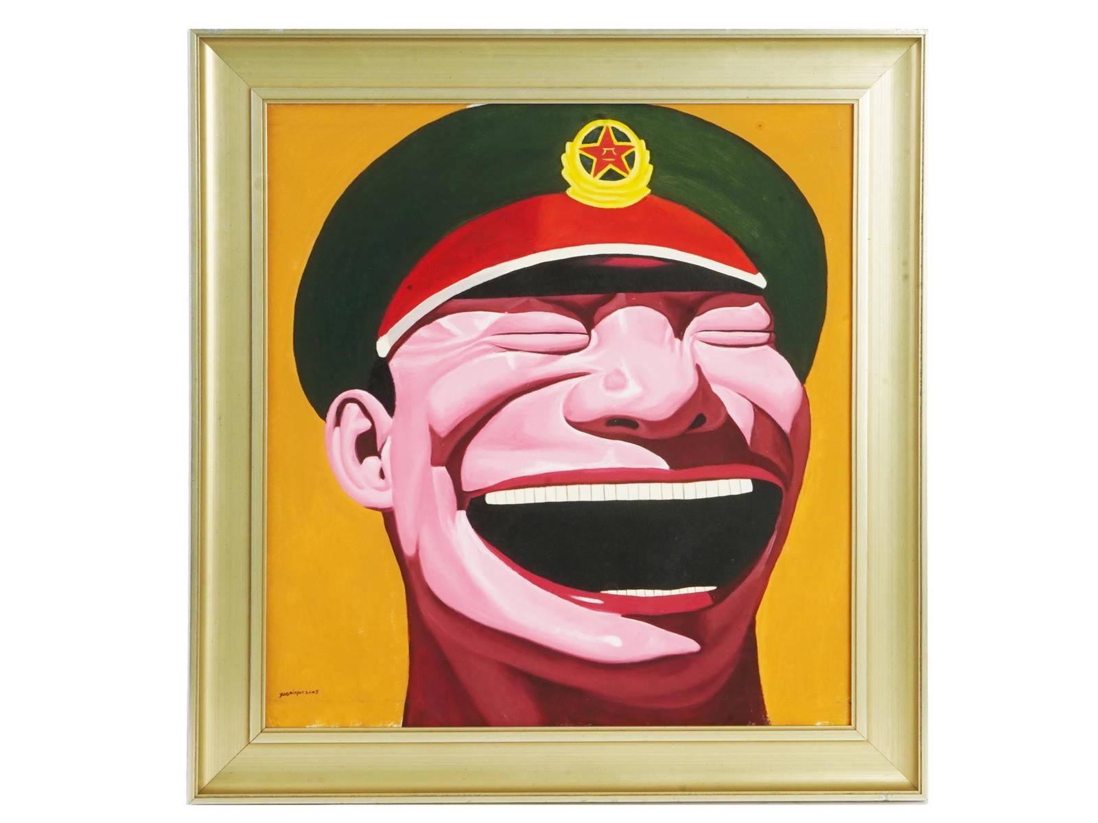Attr Yue Minjun Chinese Laughing Portrait Oil Painting Auction