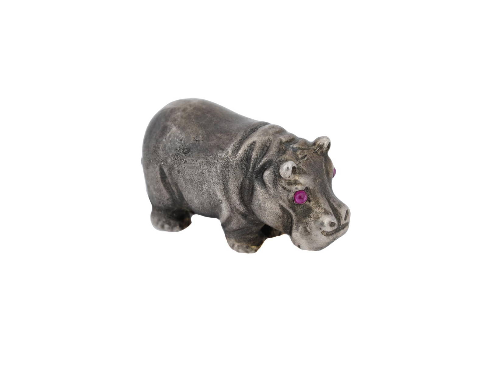 Russian Silver Hippo Figurine With Ruby Stone Eyes Auction