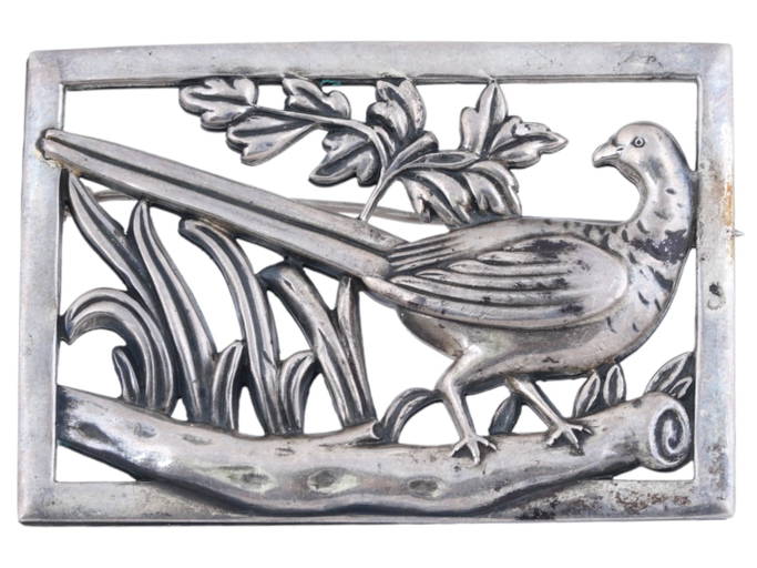 Coro Sterling Silver Repousse Bird Figural Brooch