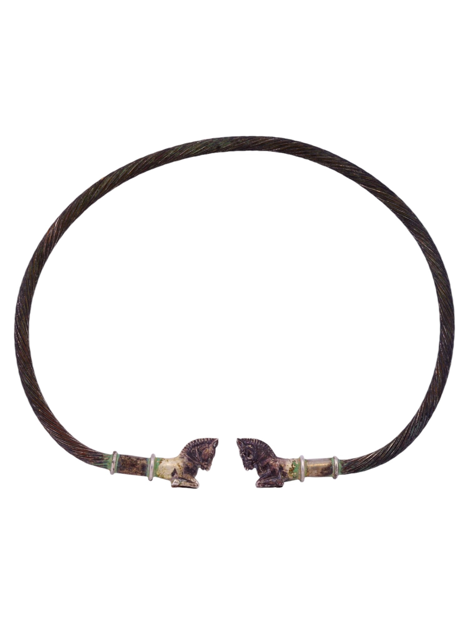 Ancient Roman Twisted Silver Torques W Horses Auction