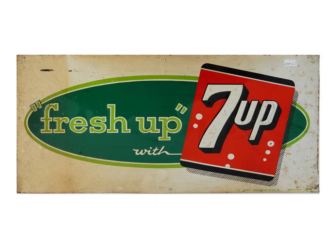 Vintage American 7up Embossed Advertising Tin Sign
