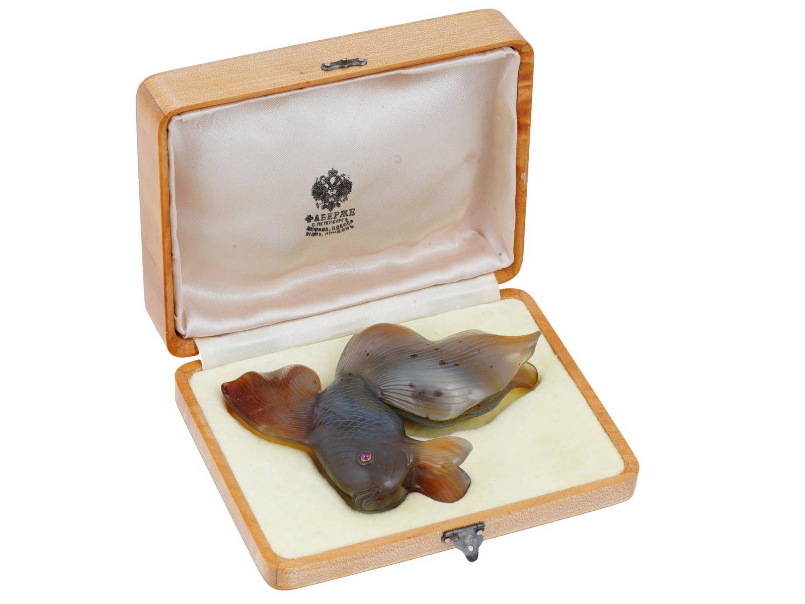 Russian Carved Agate Ruby Goldfish Figure In Box Auction