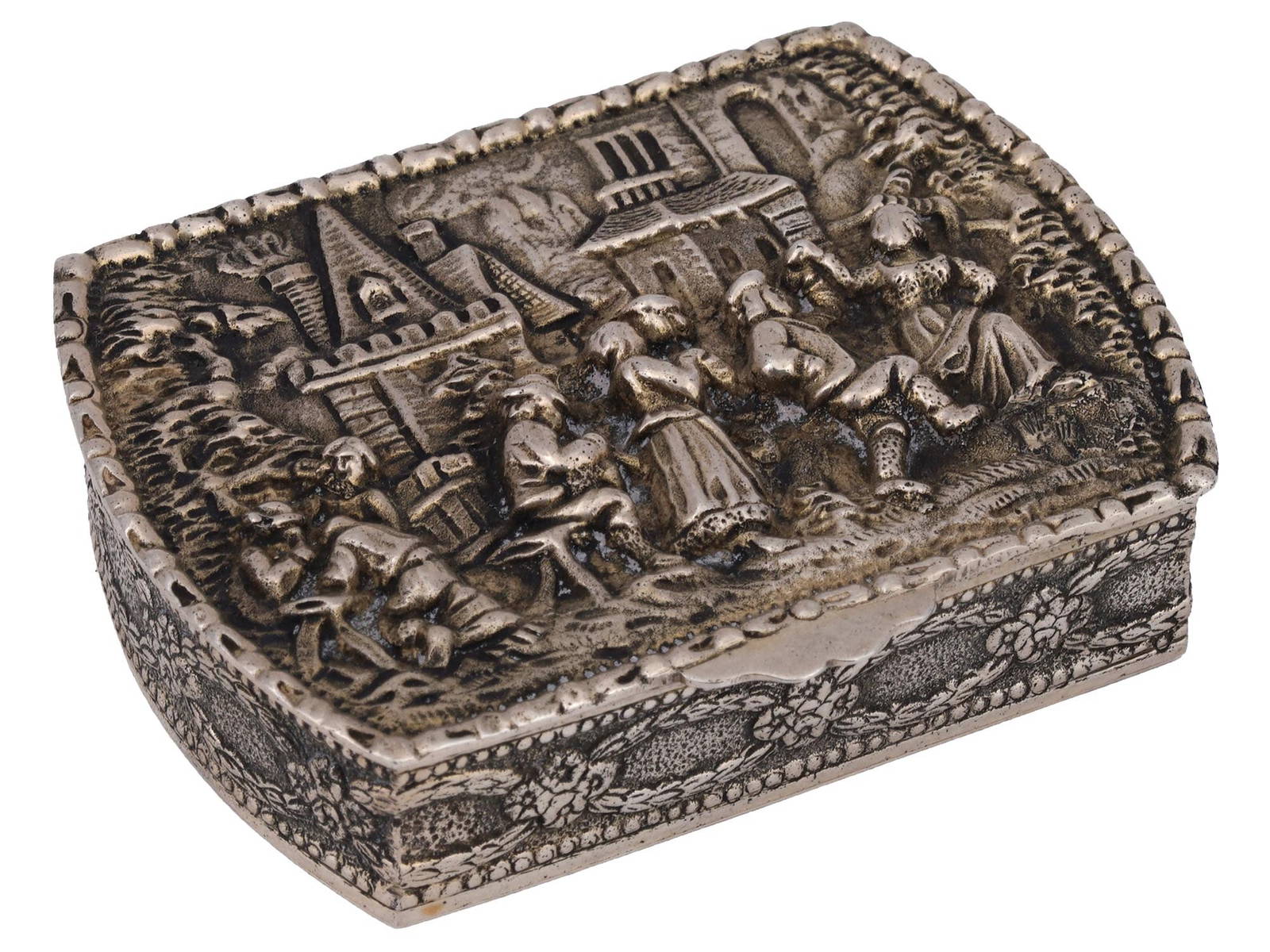 Antique Spanish Sterling Silver Snuff Box Decorated Auction