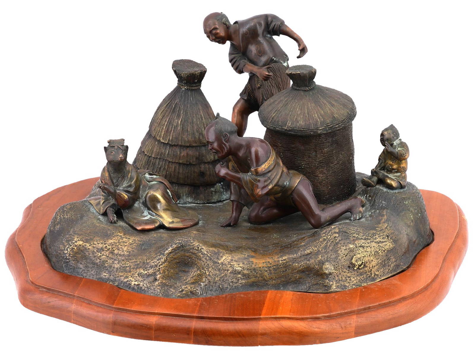 Antique Japanese Bronze Inkwell W Tanuki 19th C Auction