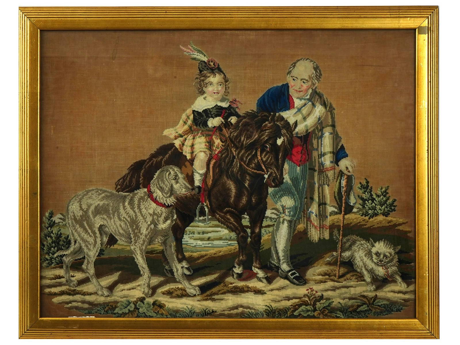 19th Cen Victorian Prince Scene Needlework Tapestry Auction