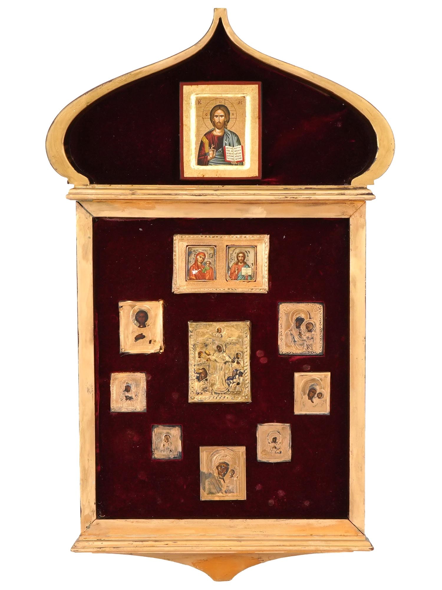Russian Orthodox Home Iconostasis With Travel Icons Auction