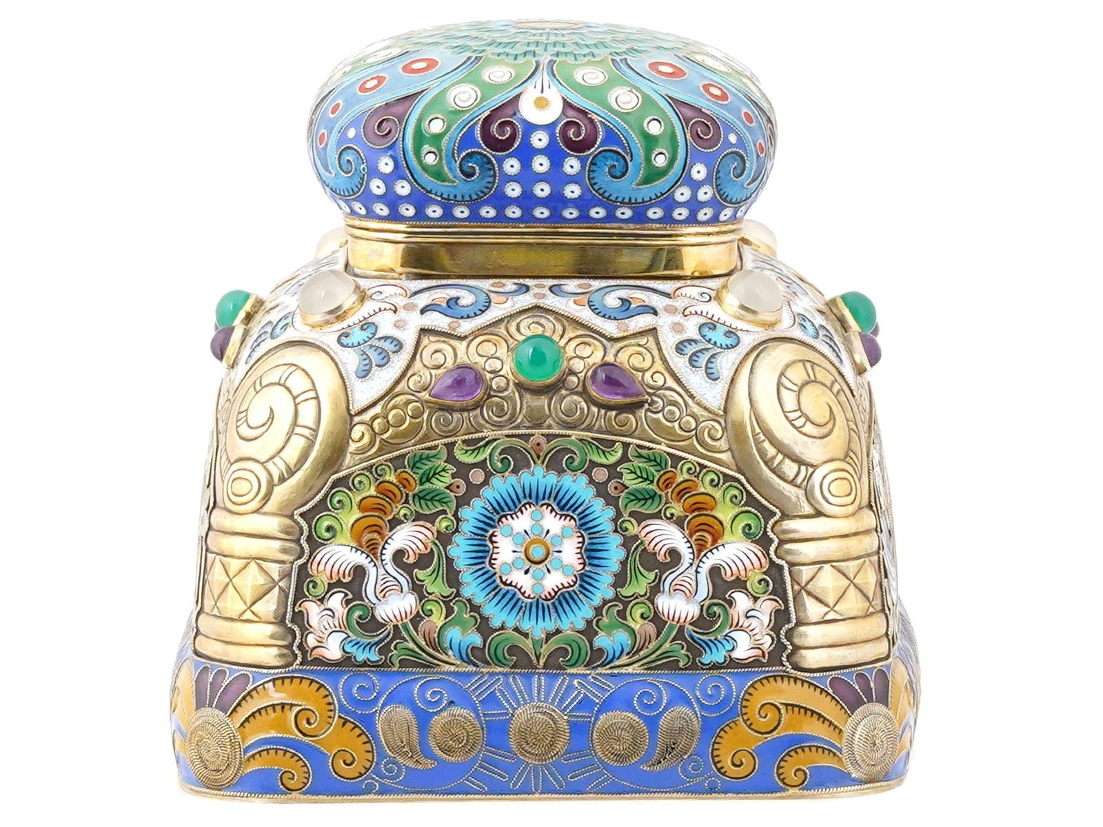 Large Russian Gilt Silver Enamel Tea Caddy W Gemstones - Jul 05, 2025 ...