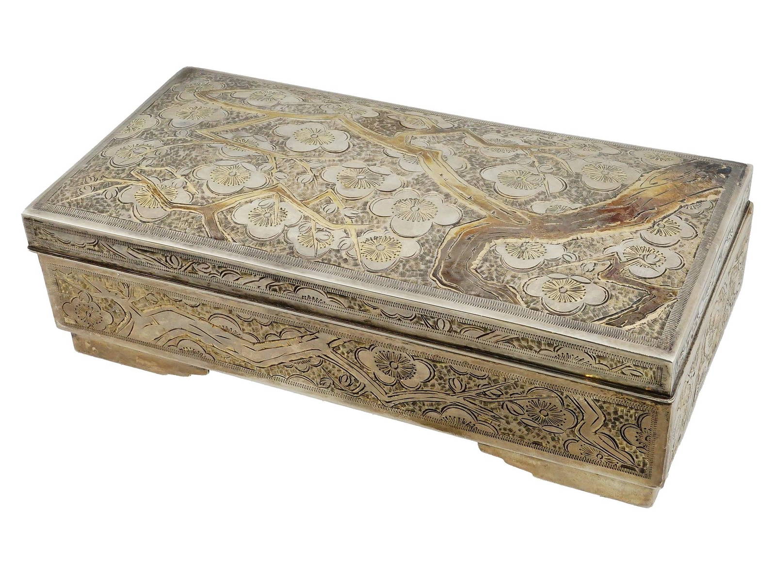 Antique Japanese Silver Box With Cherry Niello Designs Auction