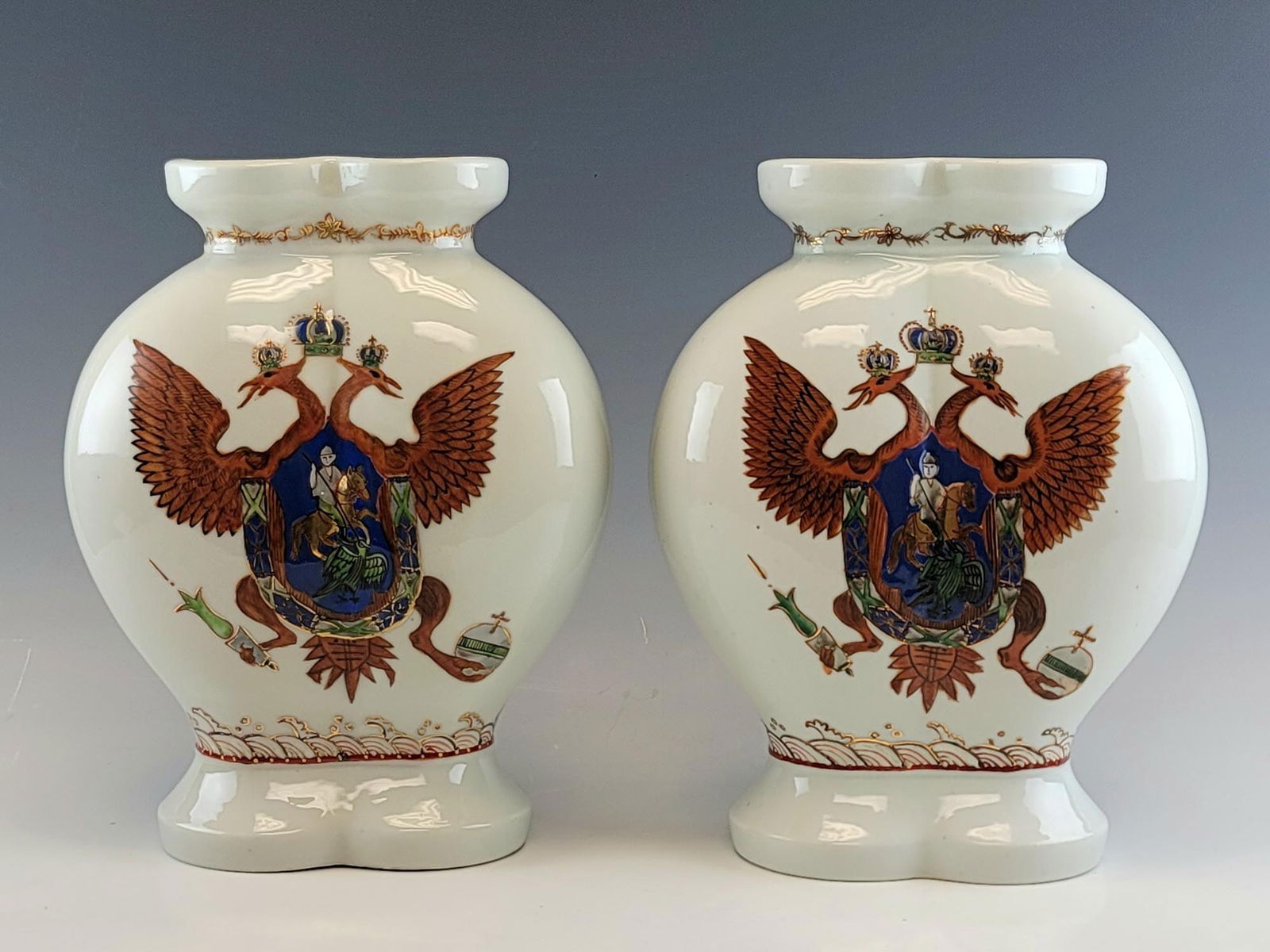 19th C Chinese Export Russian Porcelain Vases Auction