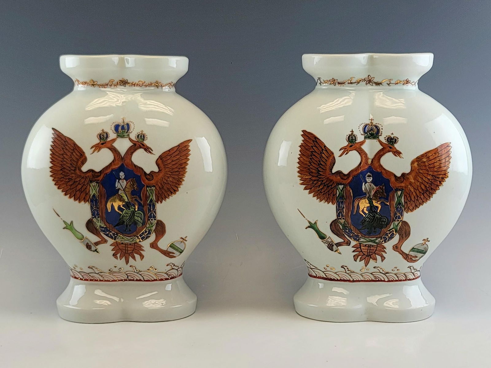 19th C Chinese Export Russian Porcelain Vases Auction