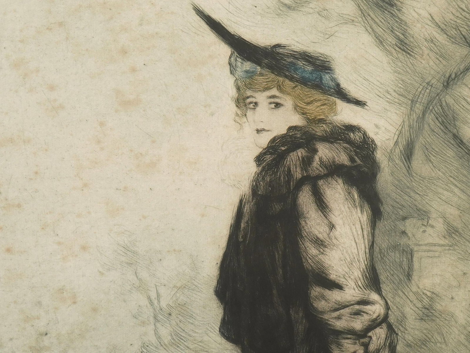 Emmanuel Robbe French Etching Woman In A Park Auction