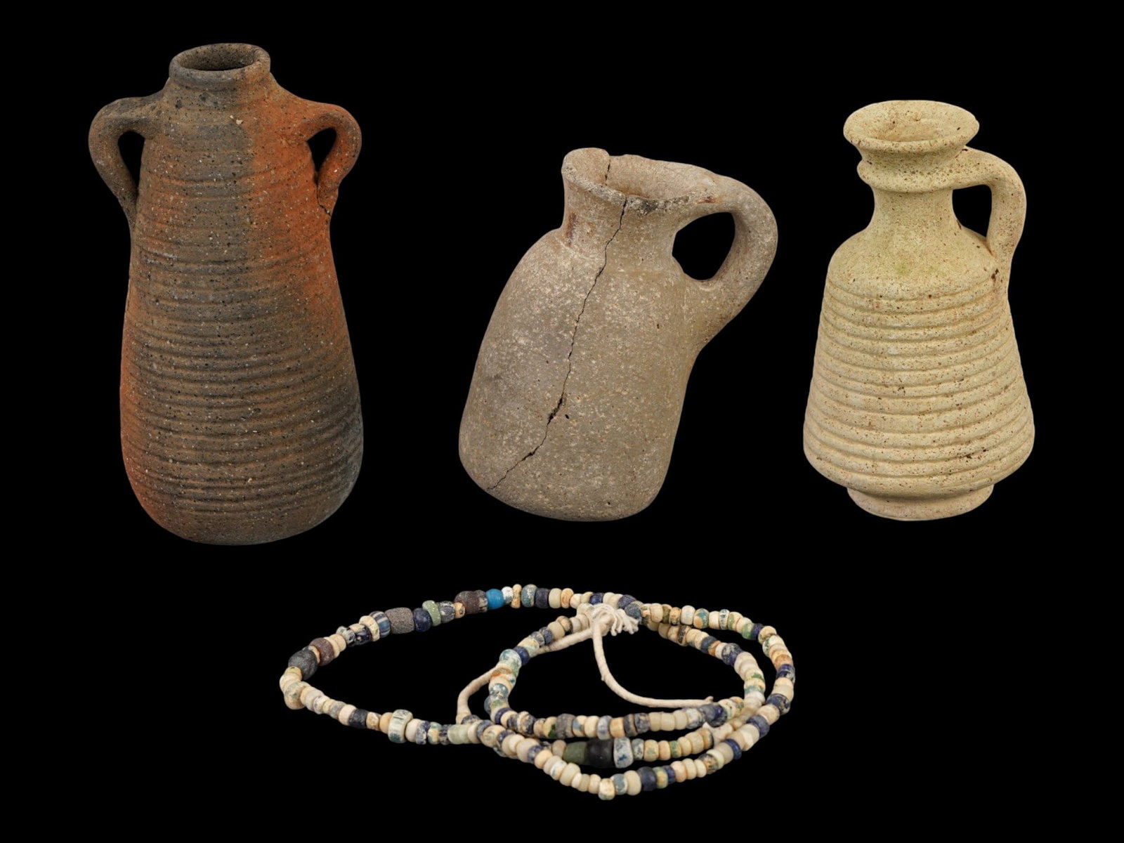 Group Of Ancient Roman Jar Pitchers Glass Bead Necklace Auction